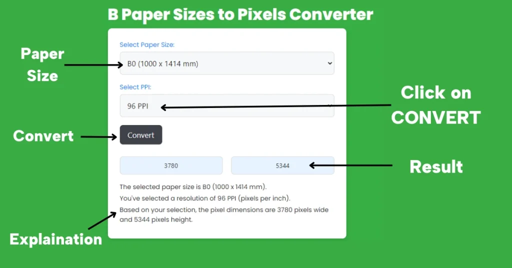 B Paper Sizes to Pixels Converter | B0 to B10 Paper size to pixels